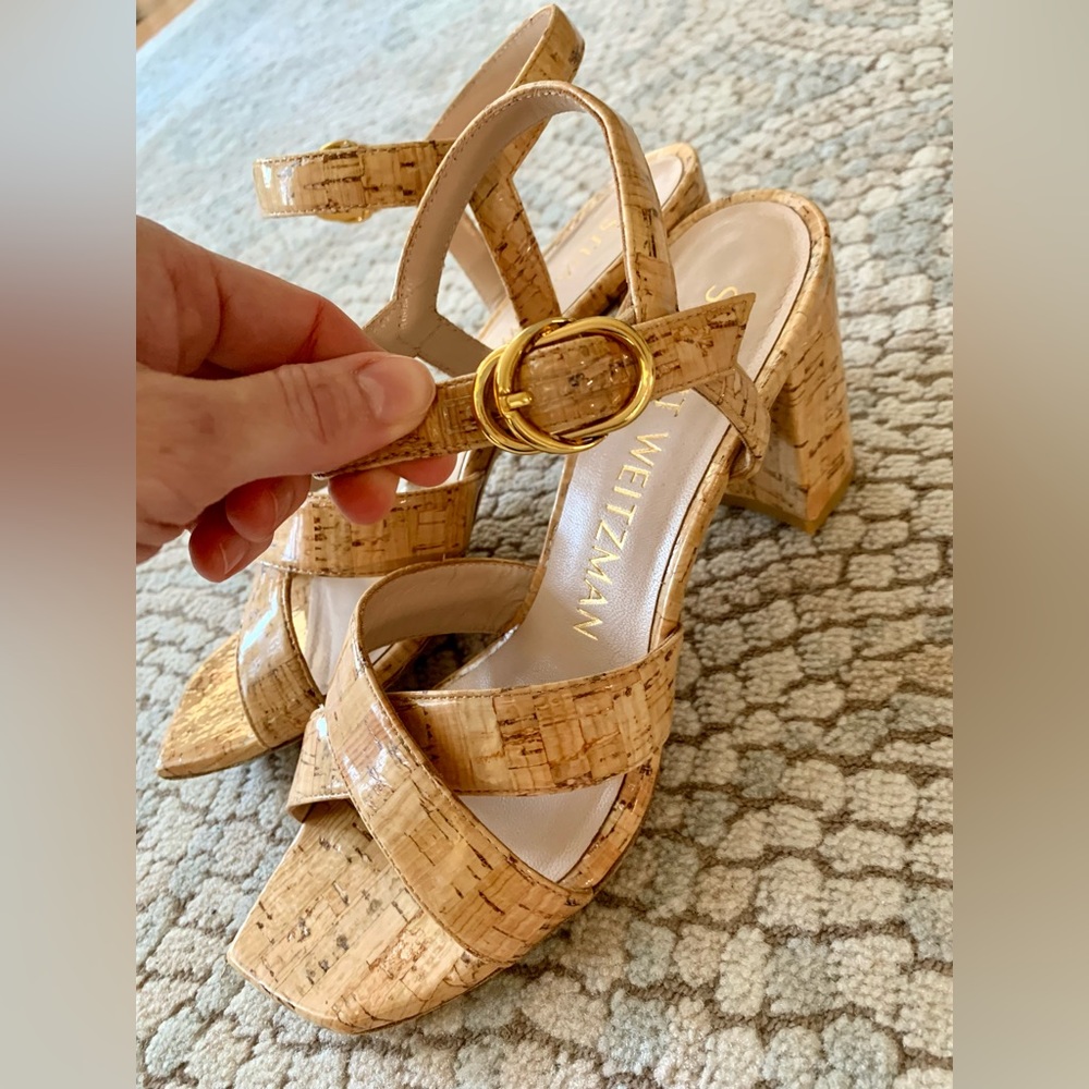 Stuart Weitzman Analeigh Easy Cork Ankle-Strap Sandal… - Gem